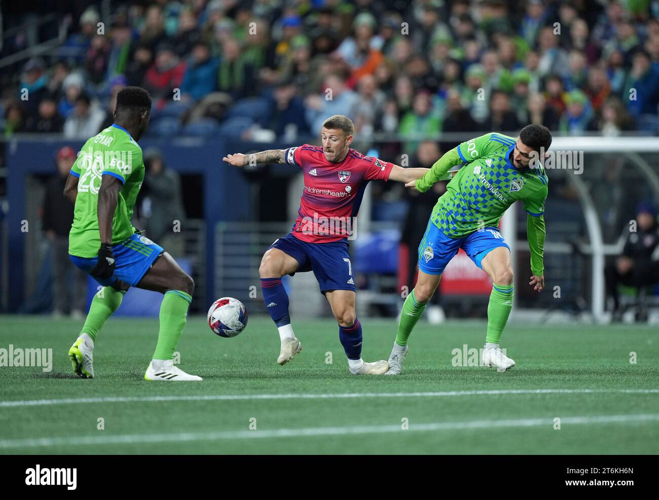 SEATTLE, WA - NOVEMBER 10:FC Dallas forward Paul Arriola (7) battles ...