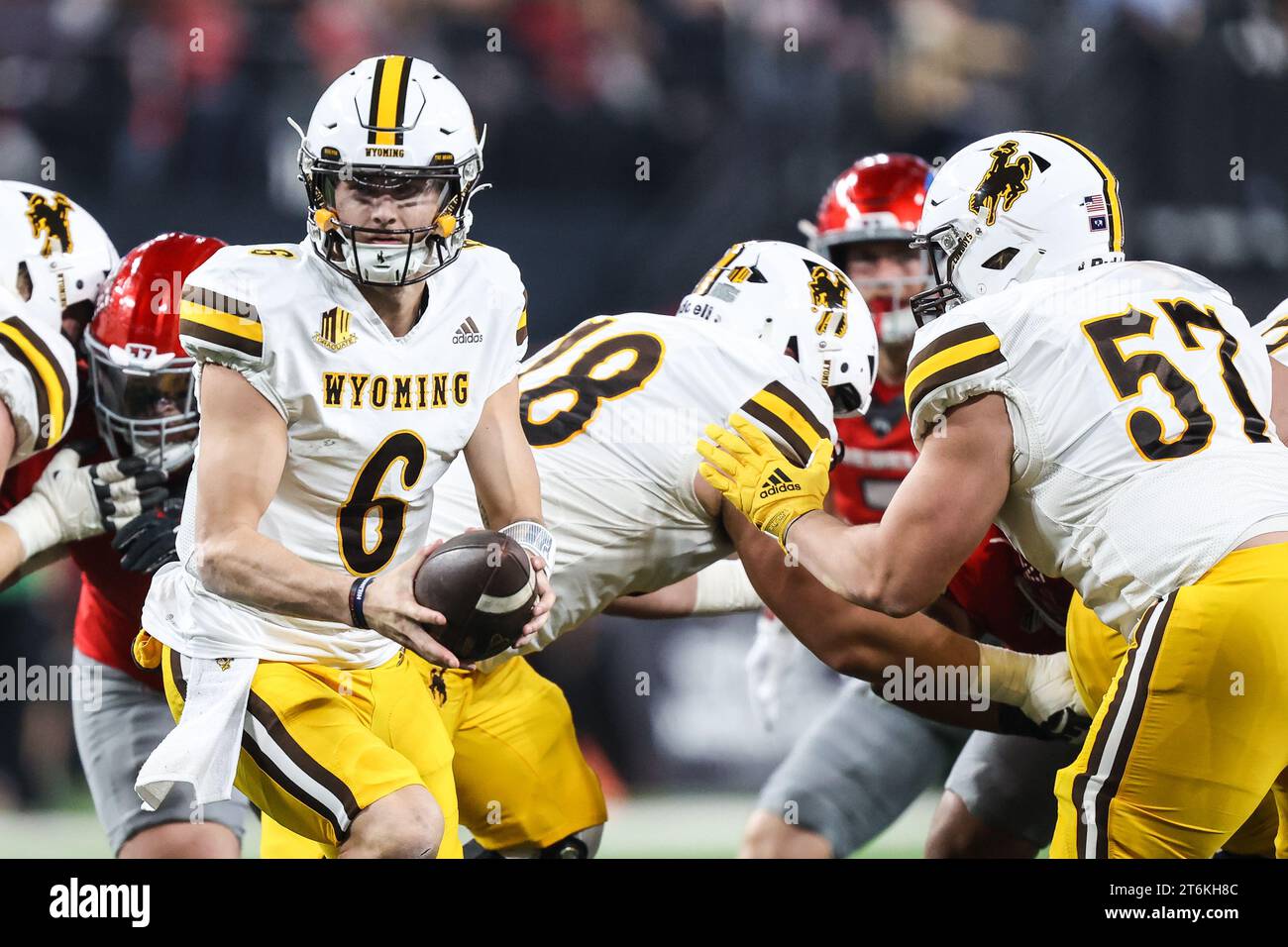 November 10, 2023: Wyoming Cowboys quarterback Andrew Peasley (6) looks ...