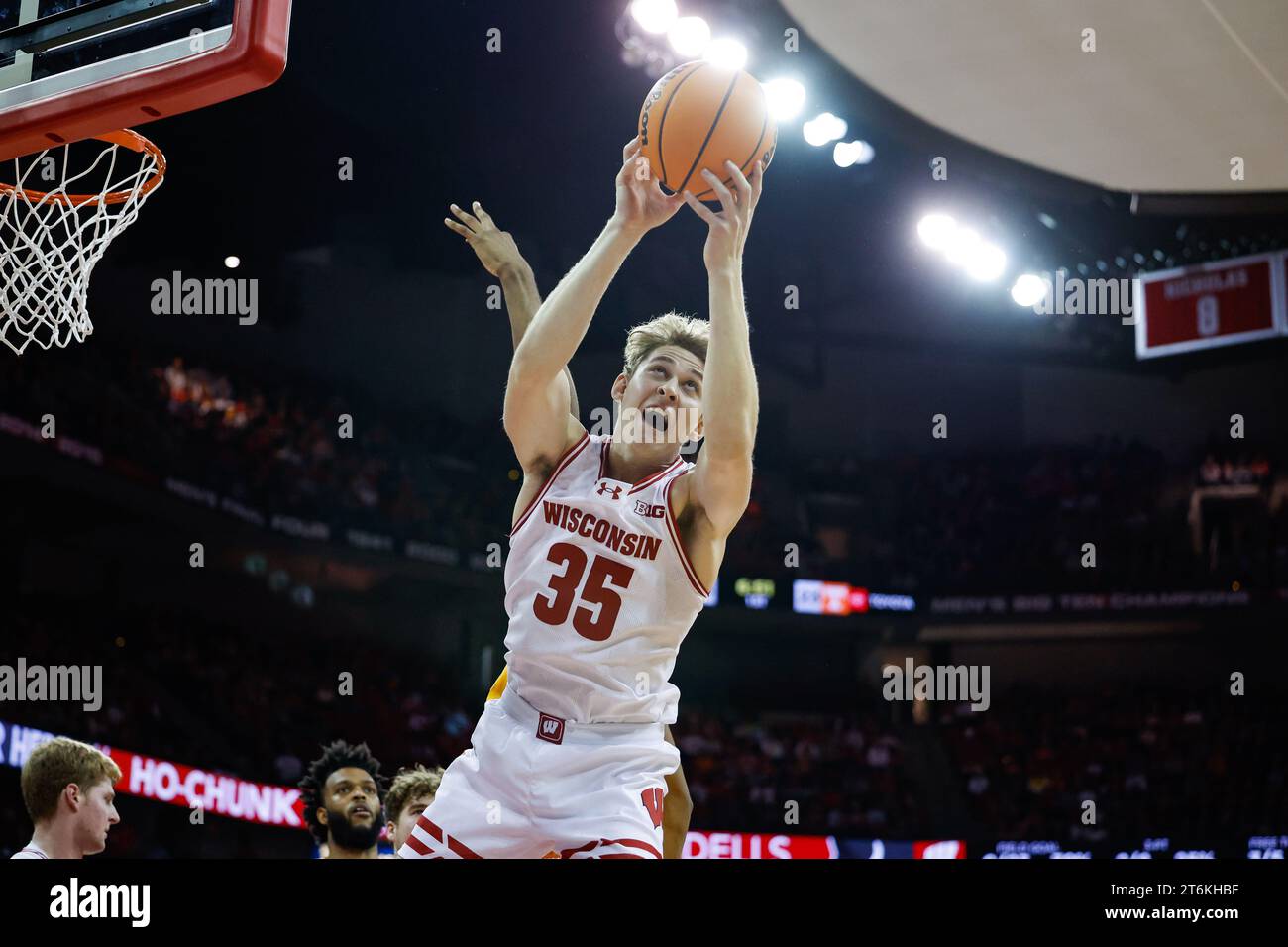 November 10, 2023: Wisconsin Badgers forward Markus Ilver (35) grabs a ...