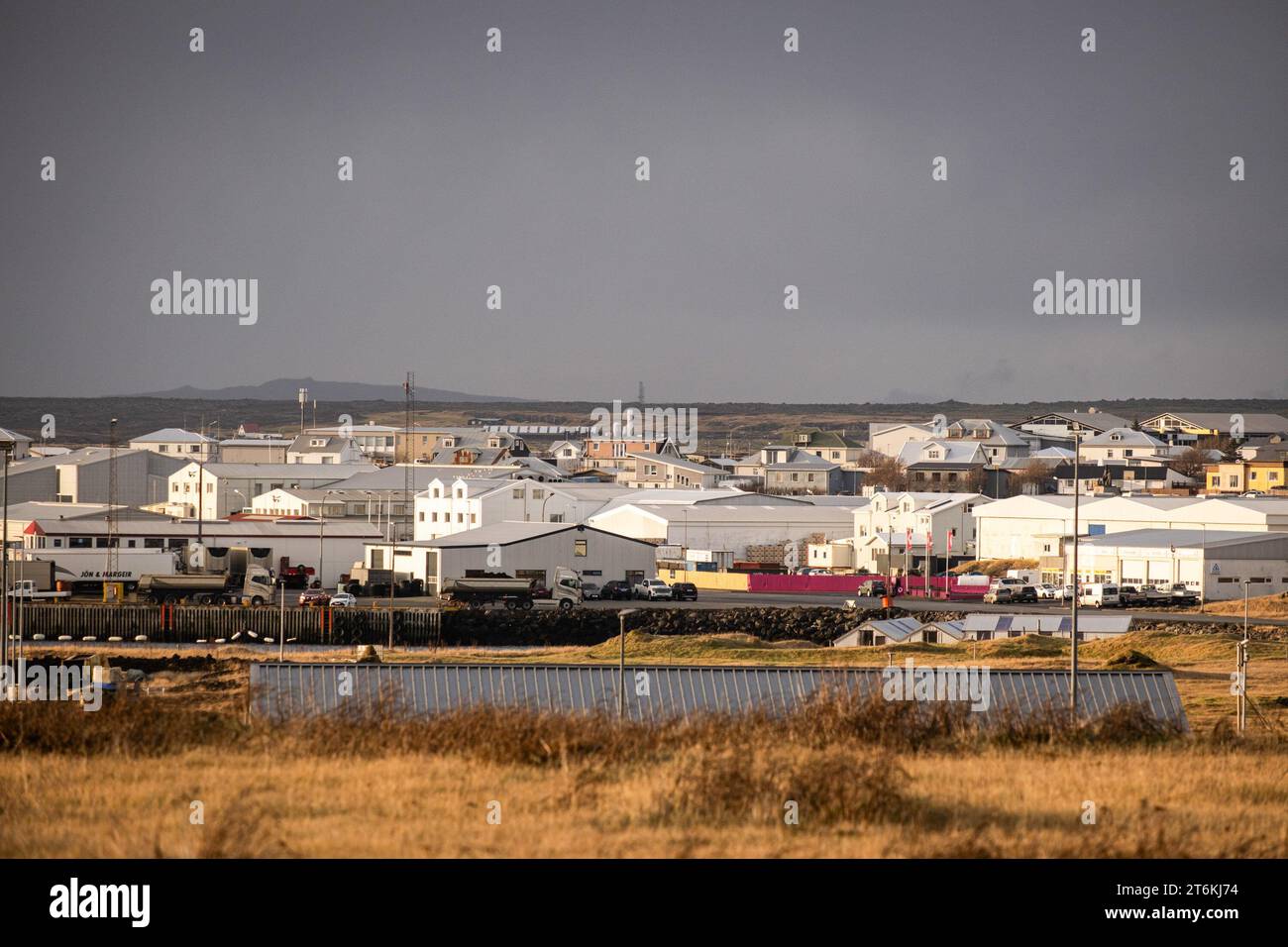 View of Grindavik, a small fishing village on the Reykjanes peninsula ...
