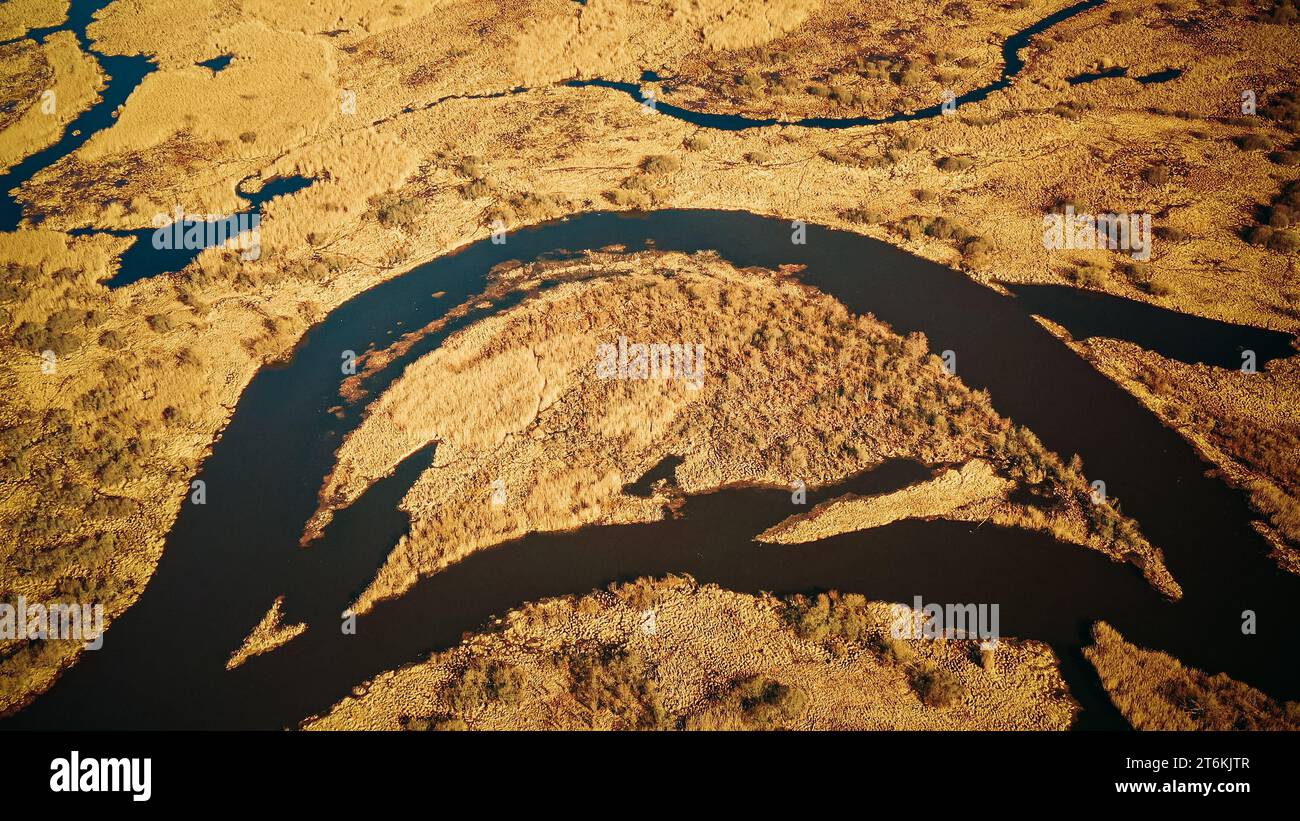 Aerial View Curved River In Early Spring Landscape. River bends Stock ...