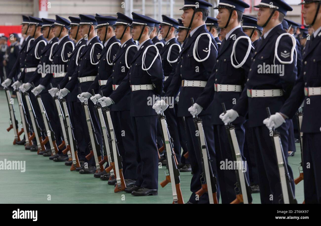 Japan's Self-Defense Force personnel line during a military review of ...
