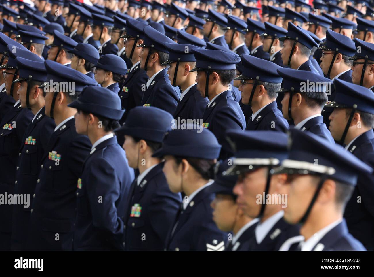 Japan's Self-Defense Force personnel line during a military review of ...