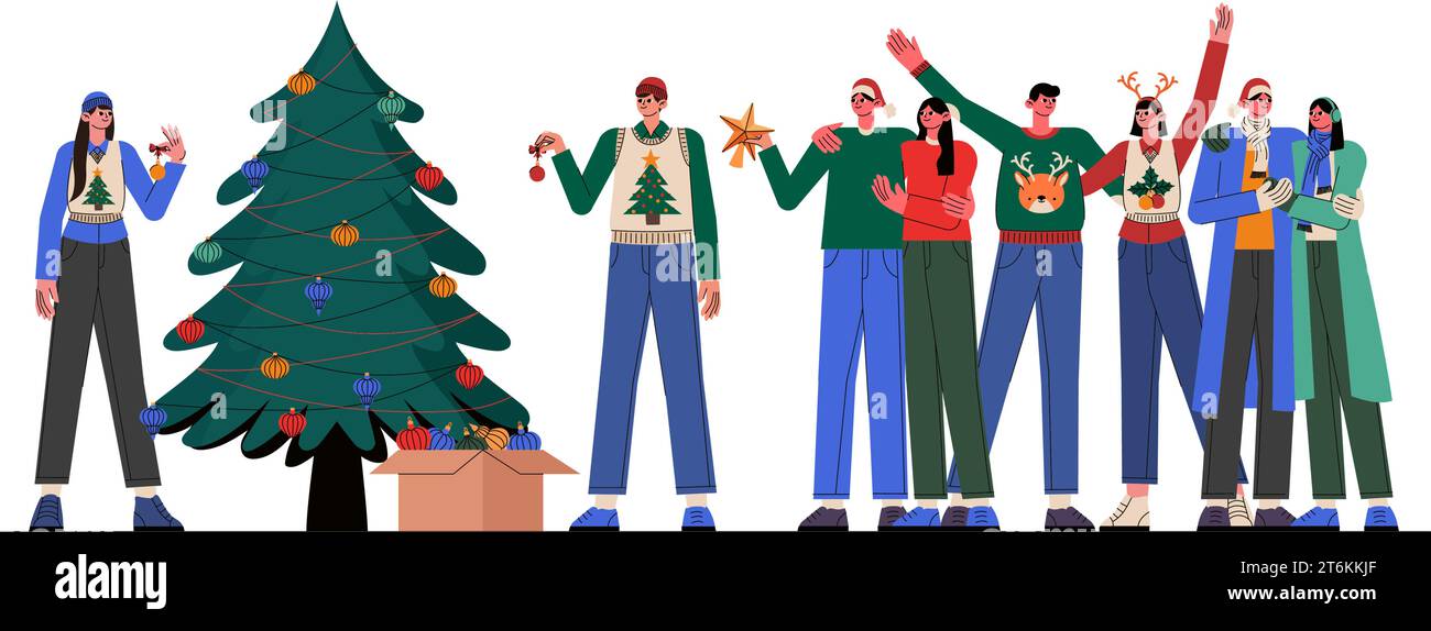 christmas people decorating tree Stock Vector Image & Art - Alamy