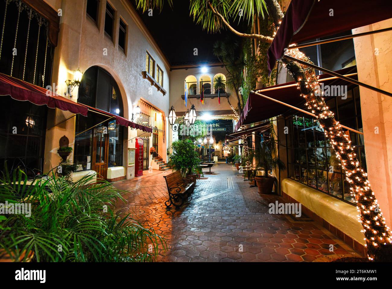 Beautiful Courtyard of La Arcada Plaza at Night - Santa Barbara ...