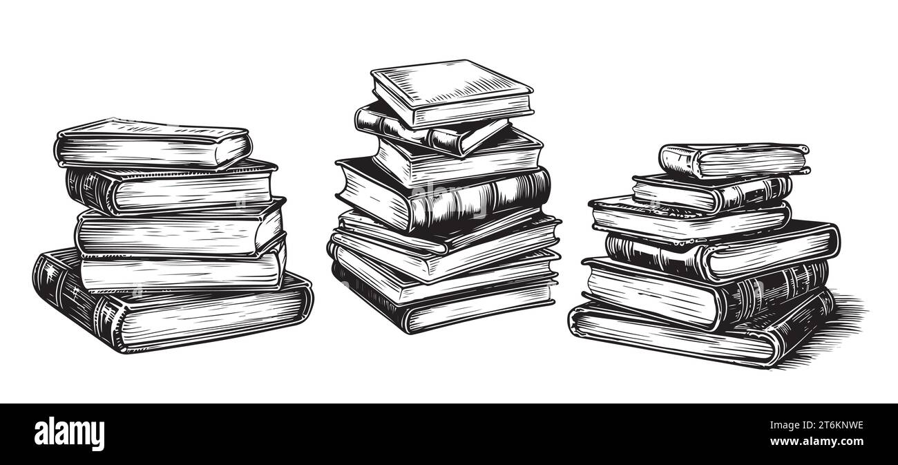 Stack Of Books Isolated On White Hand Drawn Sketch Vector Illustration