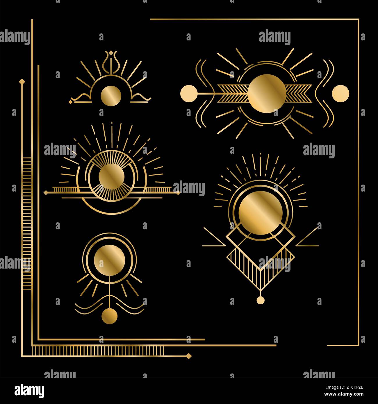 Illustration of golden figures in art deco style. Logotype in luxury ...