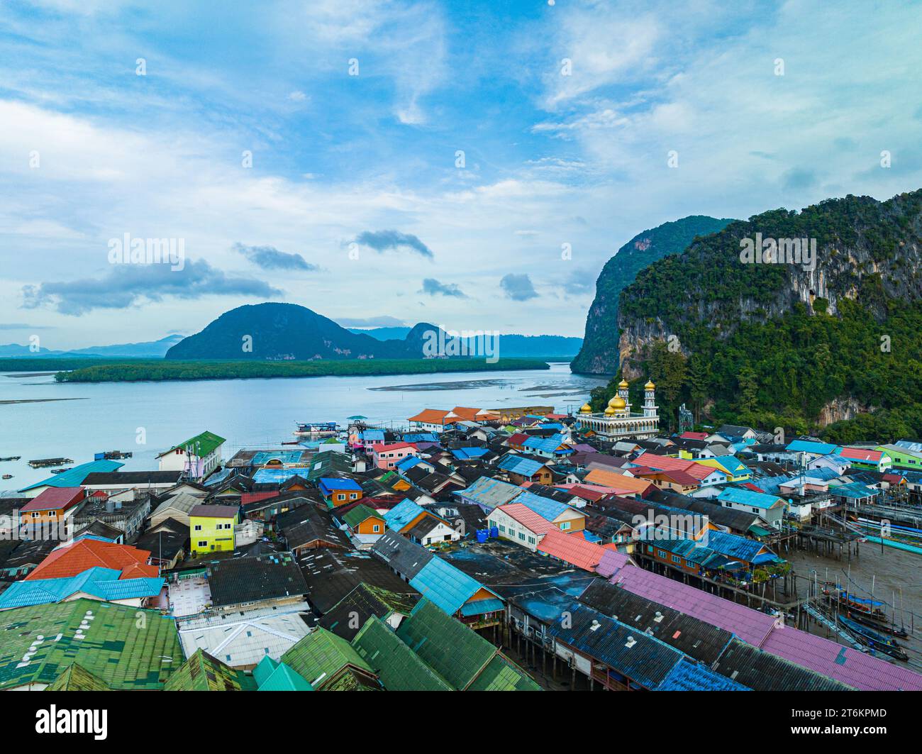 Aerial view of Koh Panyee A remote island village, there are many ...