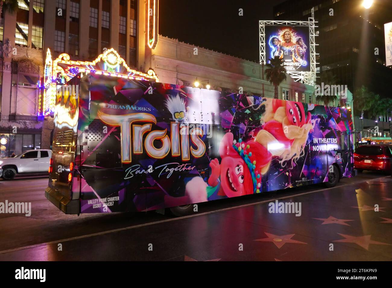 Los Angeles, California, USA 6th November 2023 Trolls Band Together Bus ...