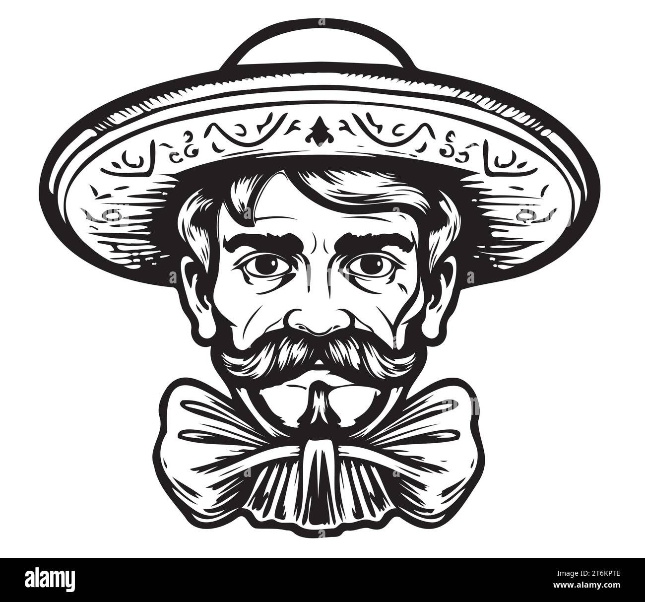 Mexican with a mustache and a hat sketch hand drawn Vector illustration ...