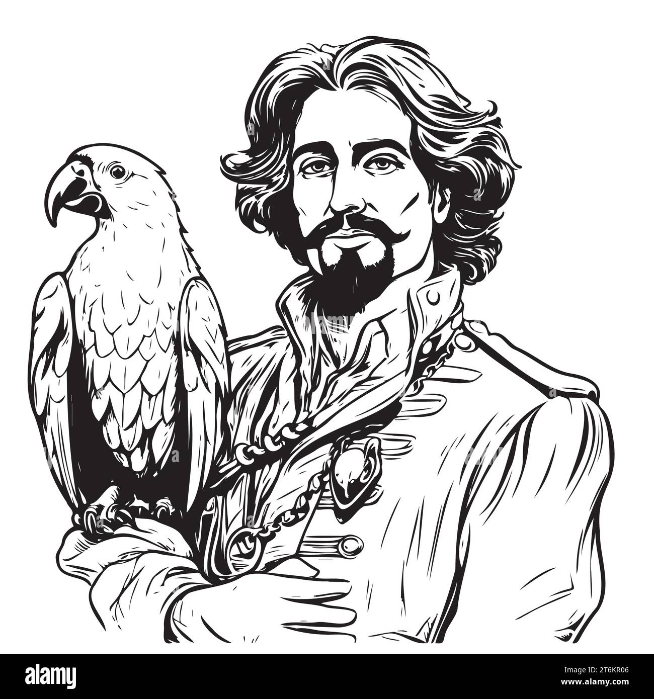 Sea man or pirate with a parrot on his shoulder. Coloring page and ...