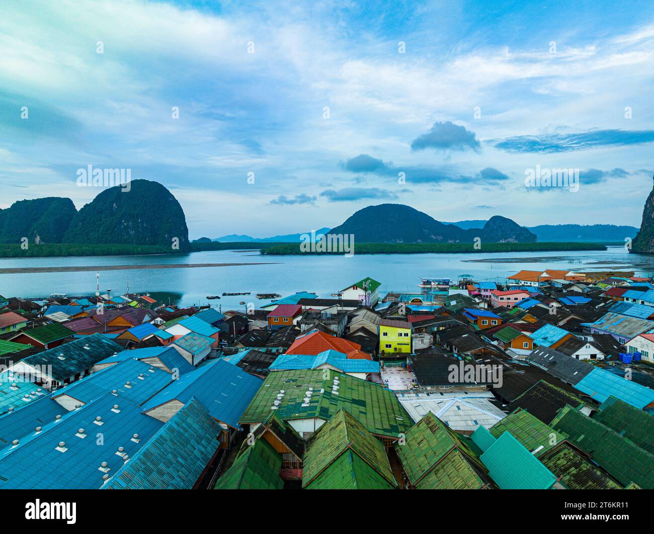 Aerial view of Koh Panyee A remote island village, there are many ...