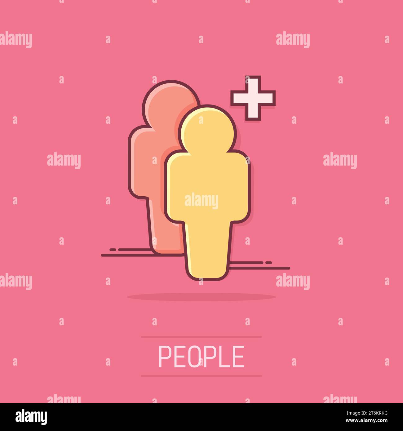 Cartoon people icon in comic style. Users with plus sign illustration ...