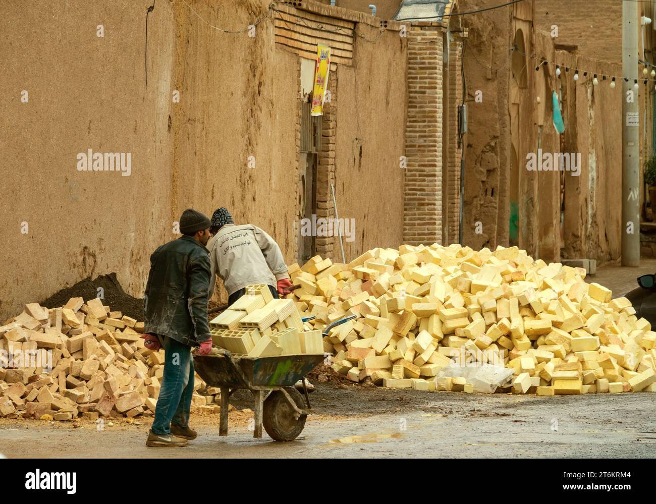 Kashan, Iran - December 24, 2022: Construction of a brick house ...