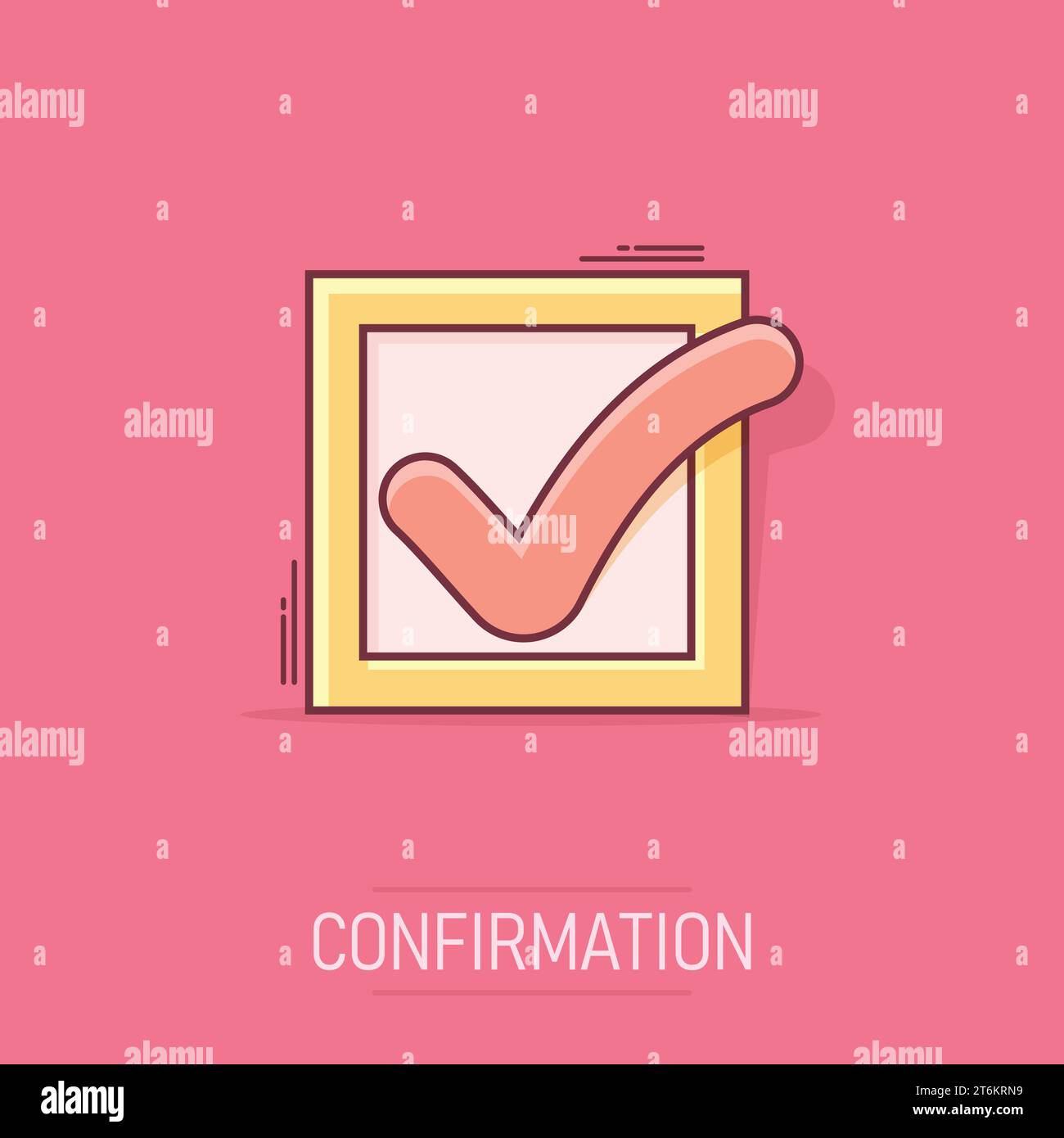 Cartoon check mark icon in comic style. Approved illustration pictogram ...