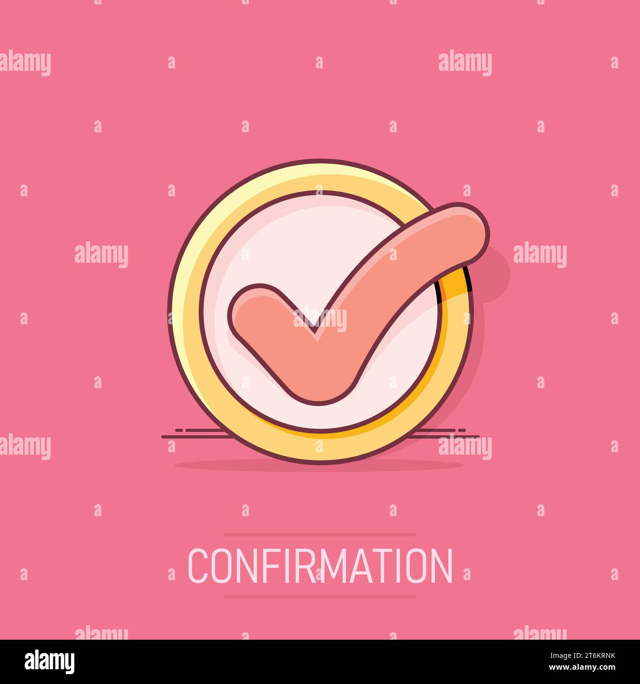 Cartoon check mark icon in comic style. Approved illustration pictogram ...