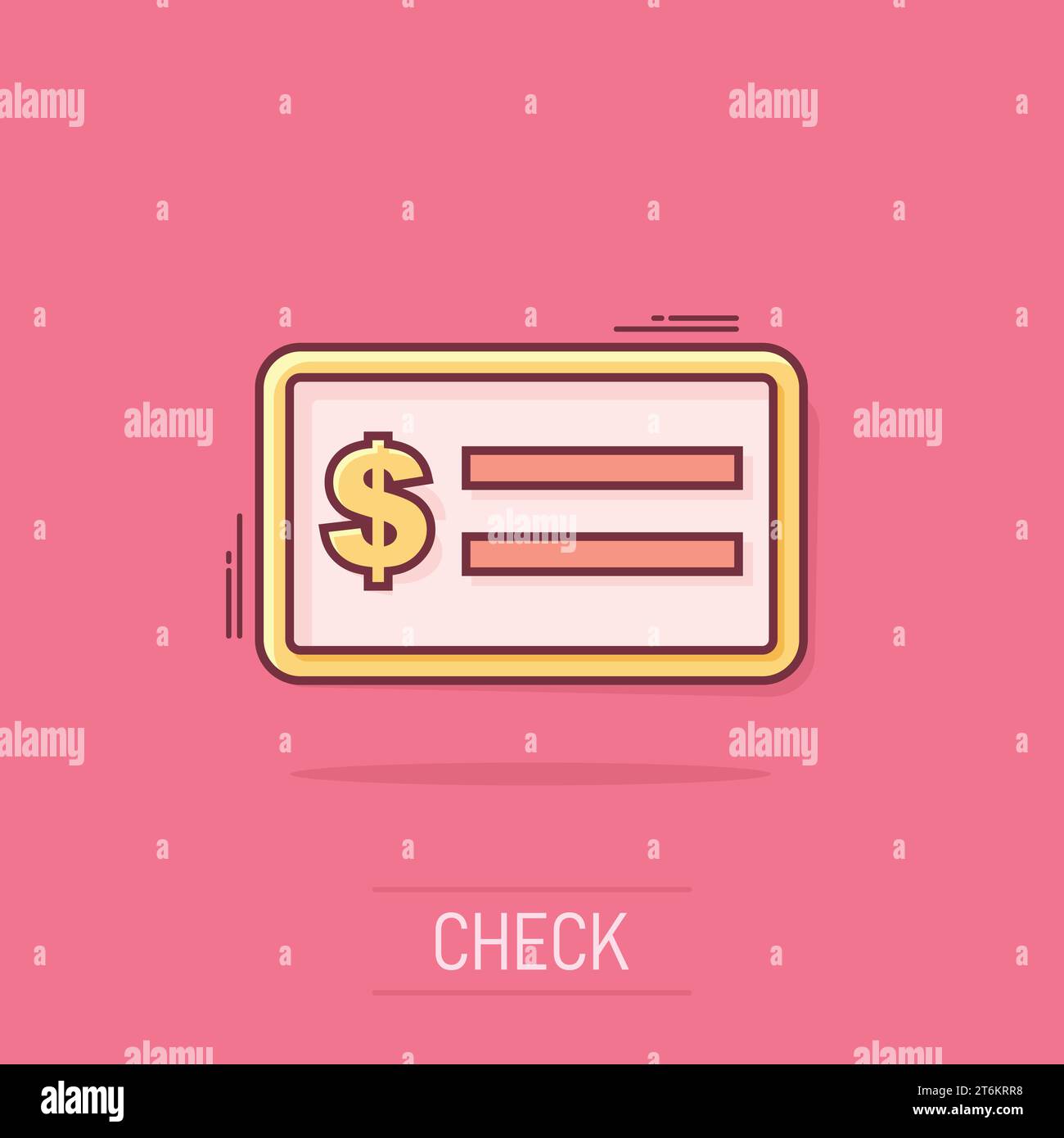 Cartoon money check icon in comic style. Bank checkbook illustration ...