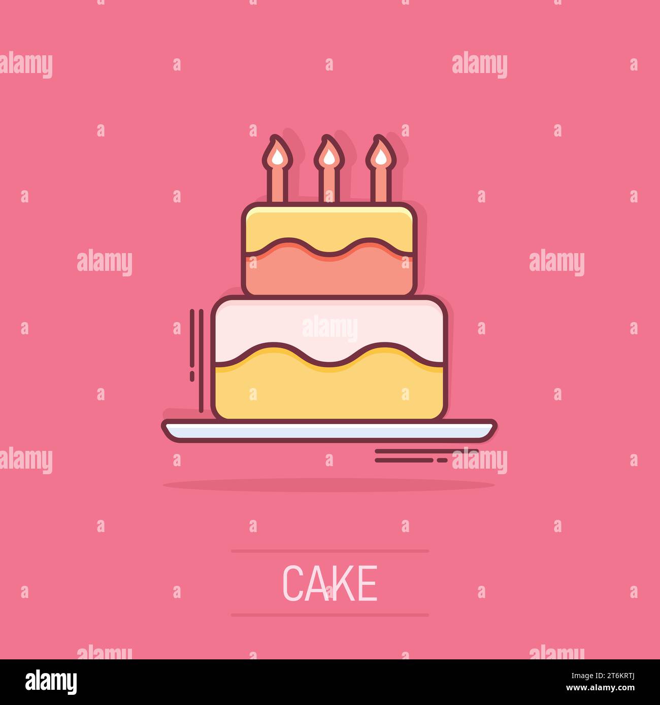 Cartoon birthday cake icon in comic style. Fresh pie muffin sign ...