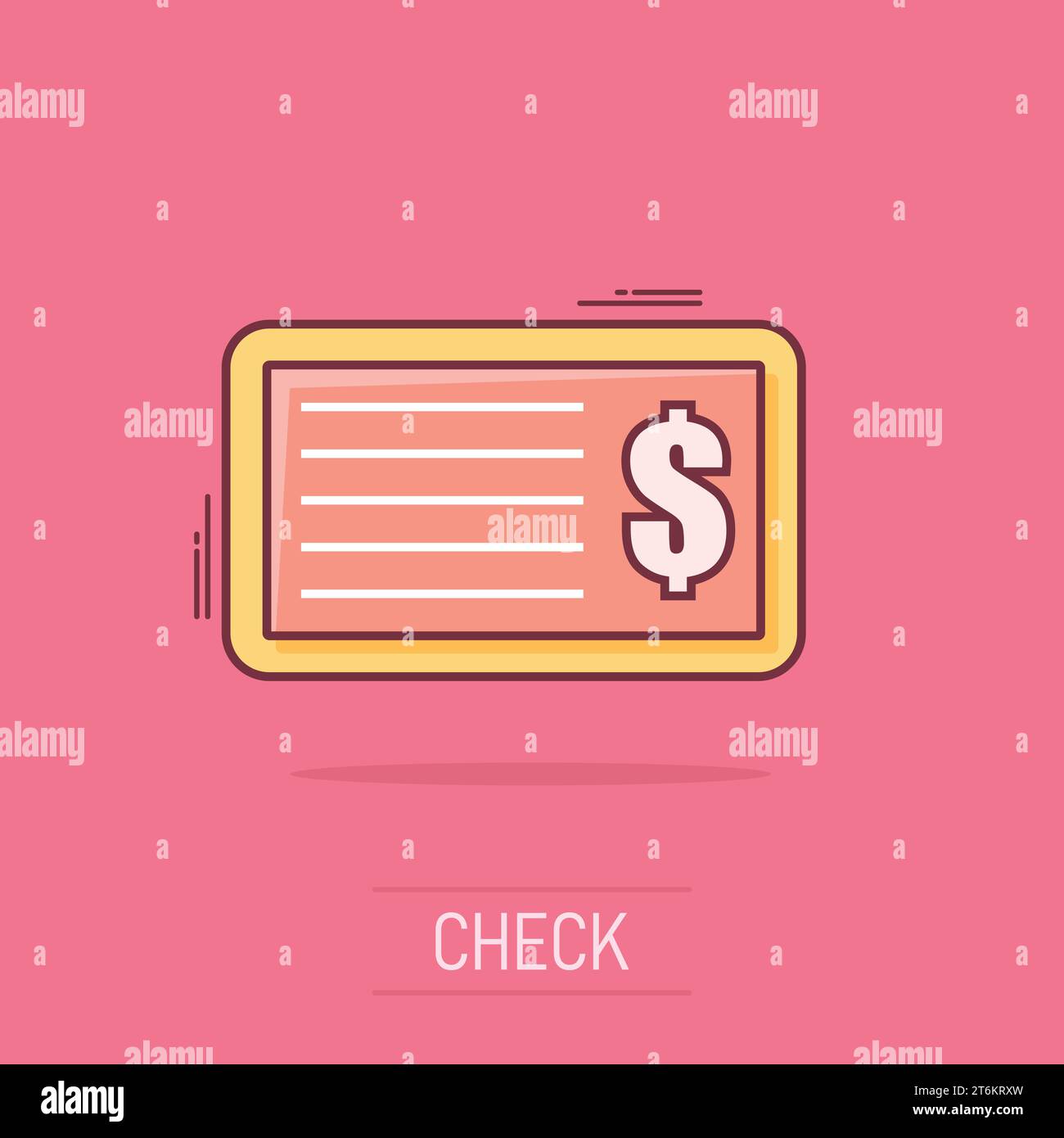 Cartoon money check icon in comic style. Bank checkbook illustration ...