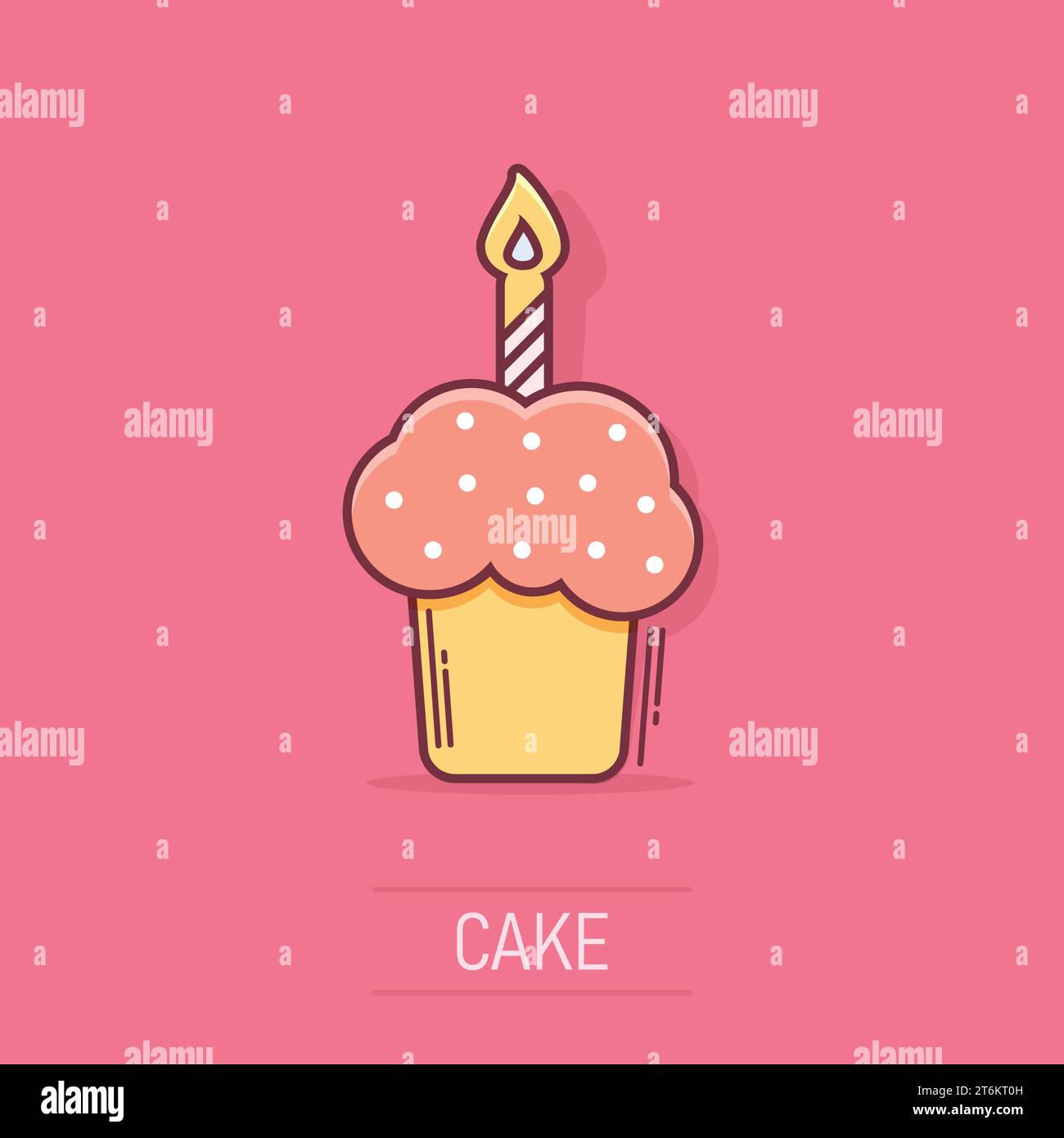 Cartoon birthday cake icon in comic style. Fresh pie muffin sign ...