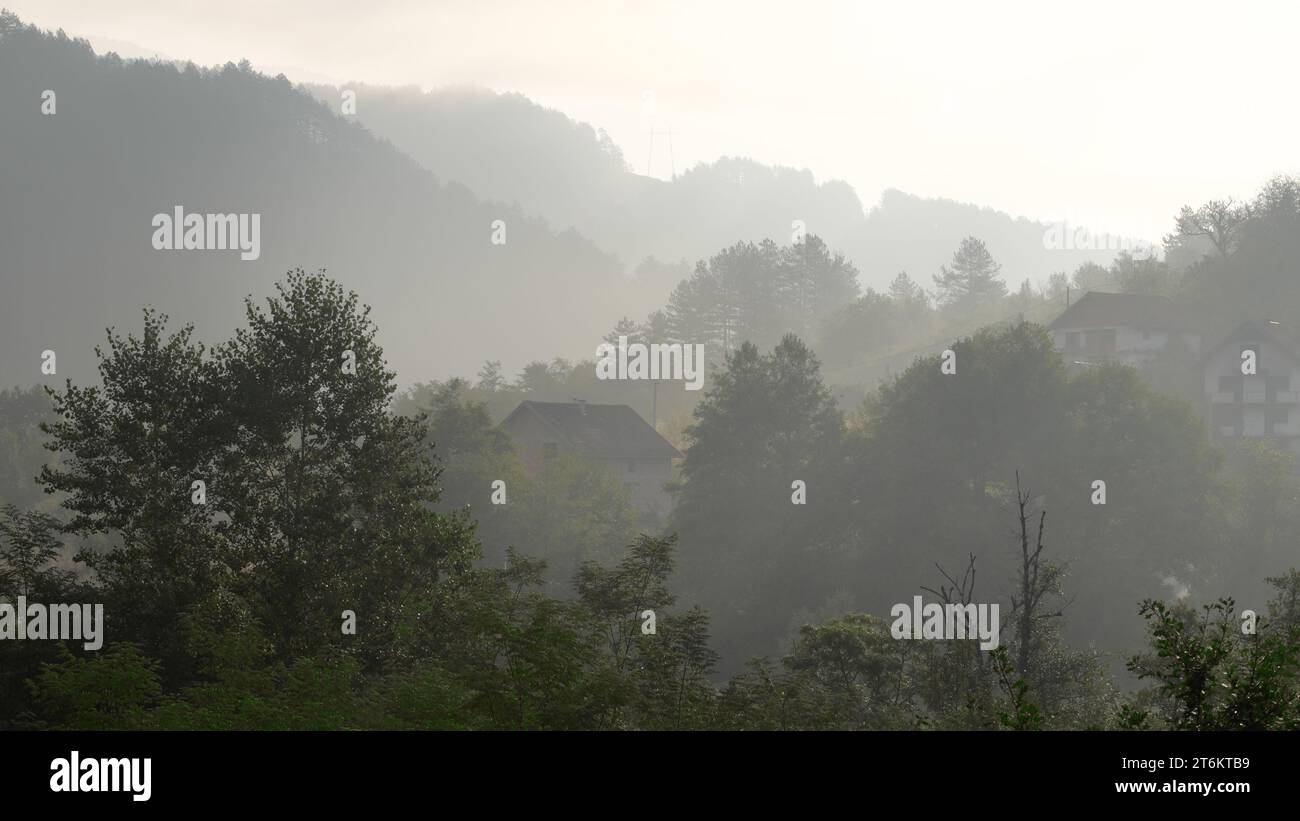 Rural foggy landscape silhouette hi-res stock photography and images ...