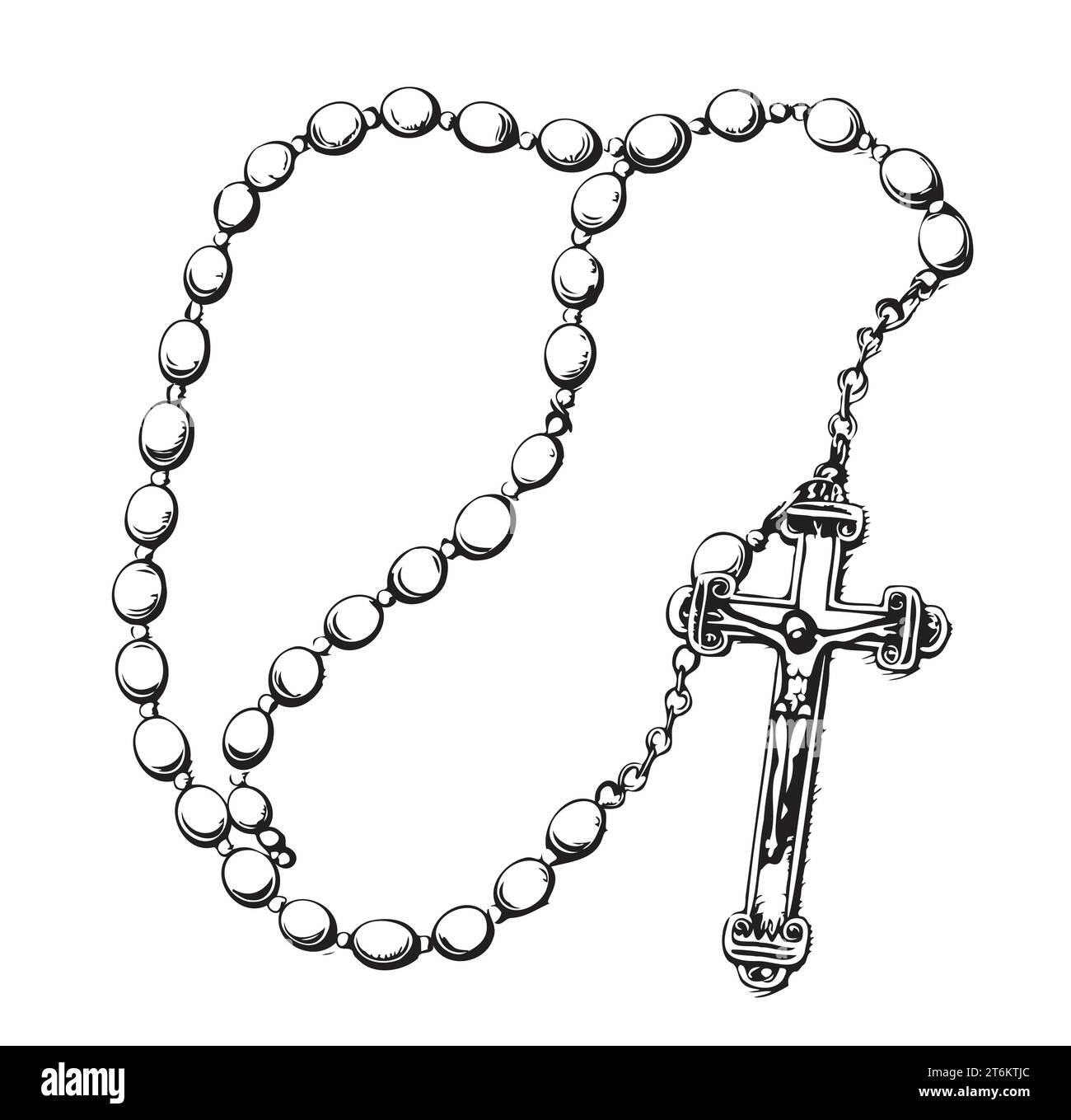 Rosary with cross religion hand drawn sketch Vector illustration Stock Vector Image & Art - Alamy