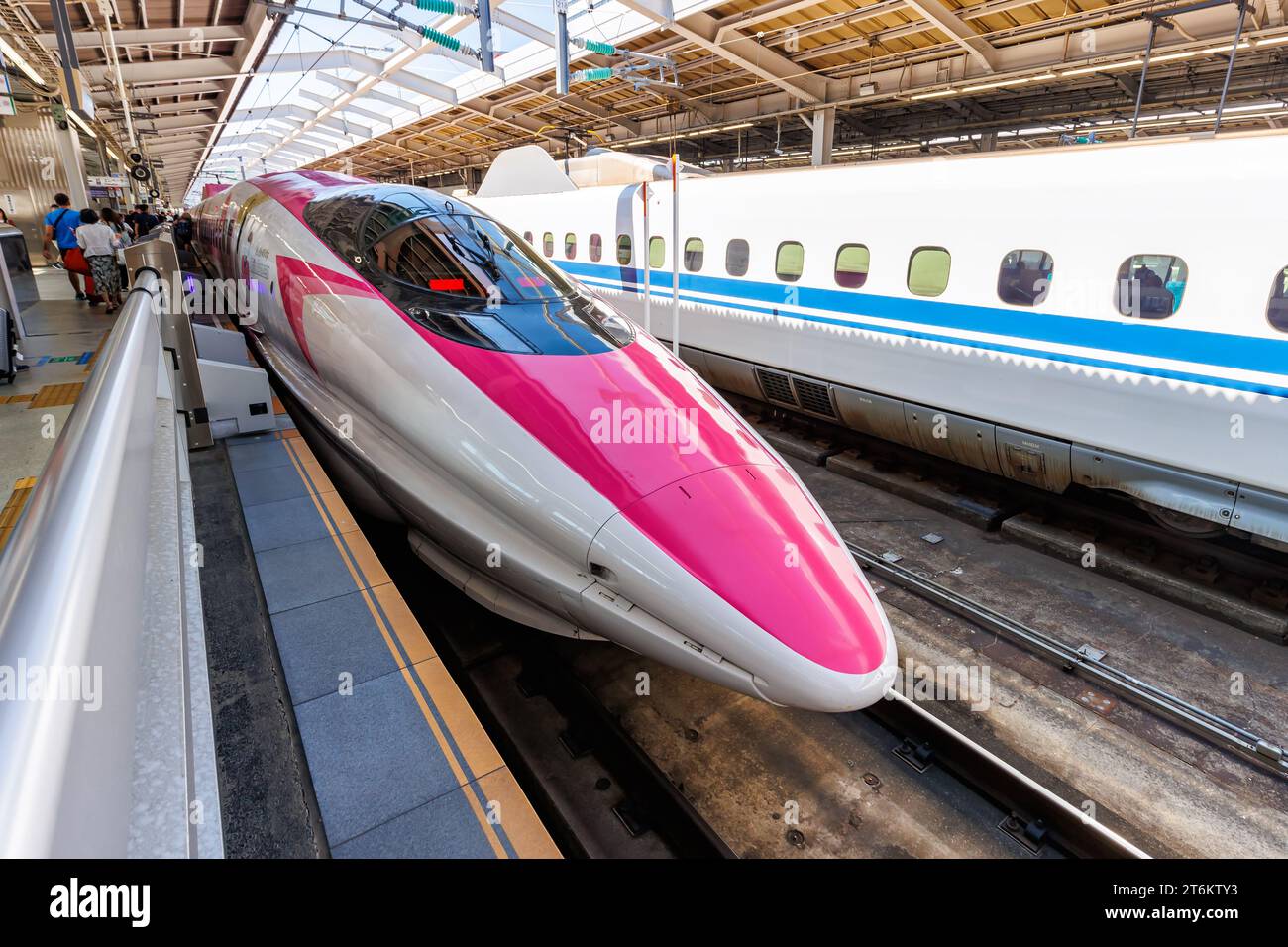 Kobe, Japan - September 30, 2023: Shinkansen Hello Kitty high-speed train operated by Japan Rail ...