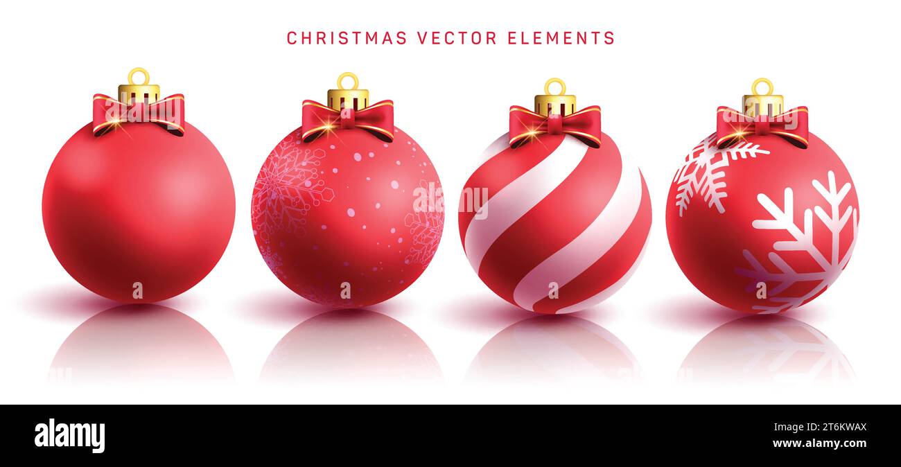 Christmas red balls vector set design. Christmas red ball ornament with ...