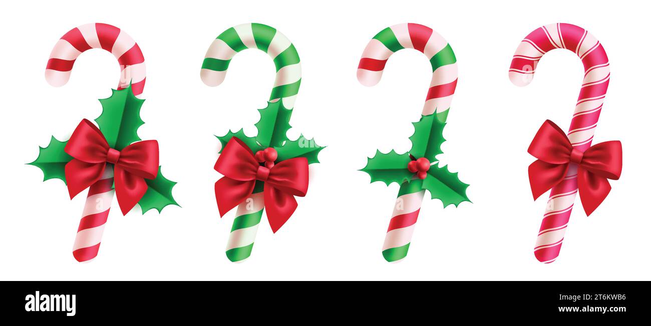 Christmas candy cane vector set design. Candy cane christmas elements ...