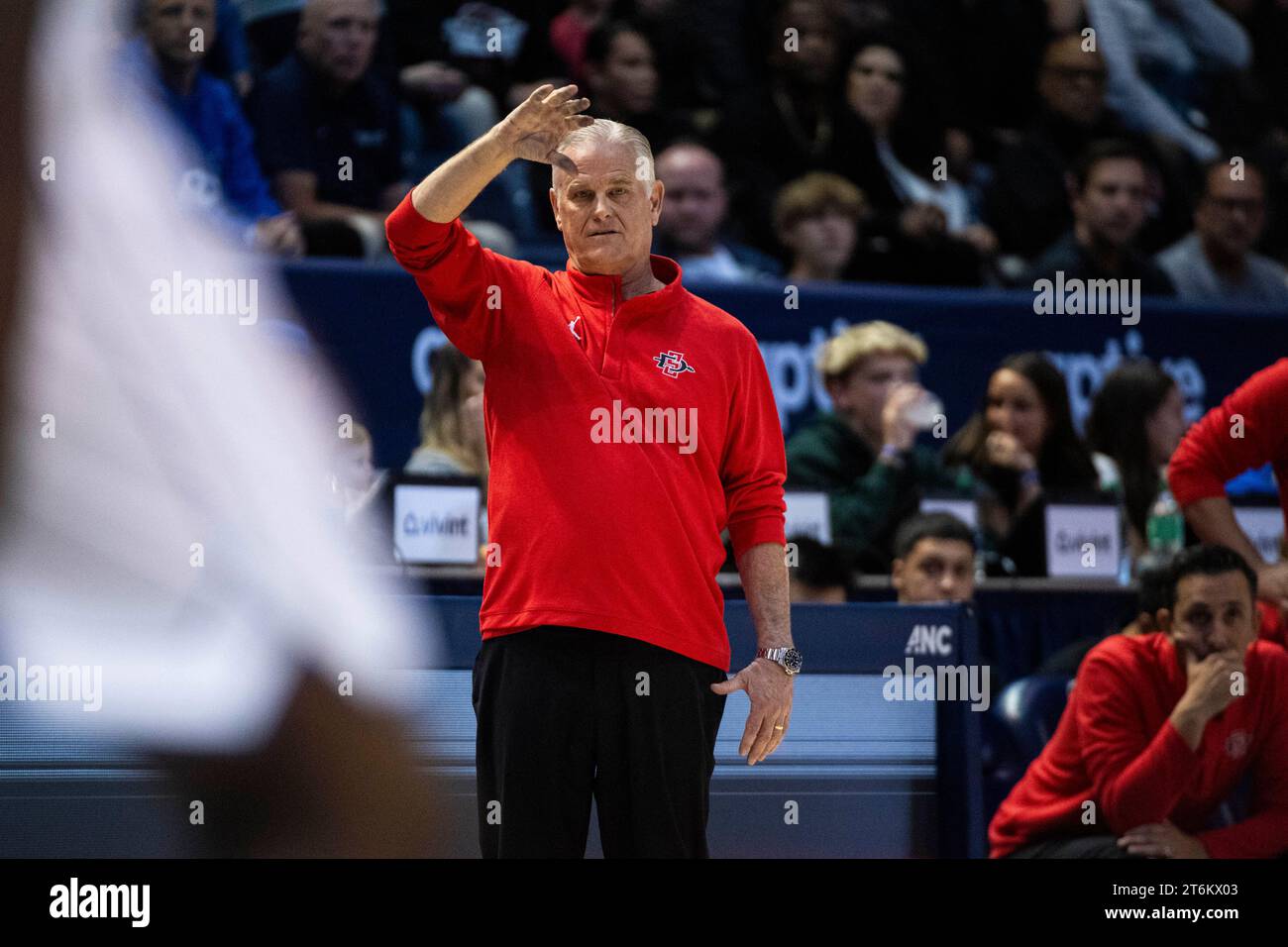 San Diego State head coach Brian Dutcher directs his players against ...