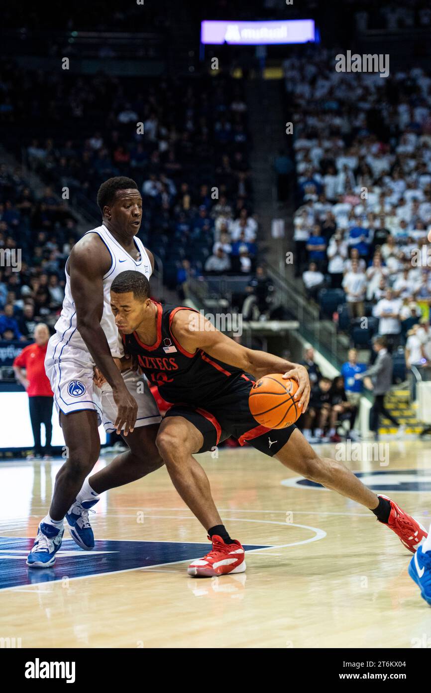San Diego State forward Jaedon LeDee (13) drives the ball on BYU ...