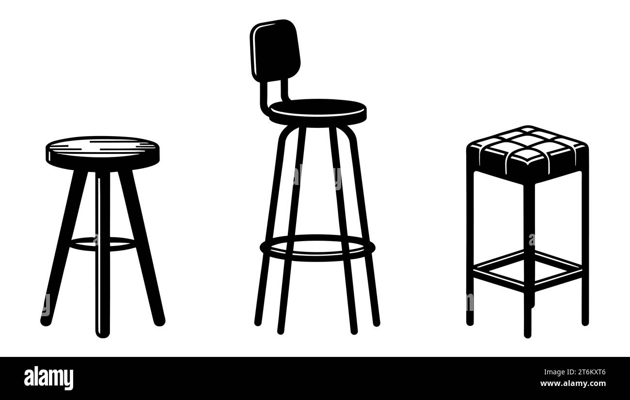 Chair icons set. Black silhouette of stool icon in flat style on white ...