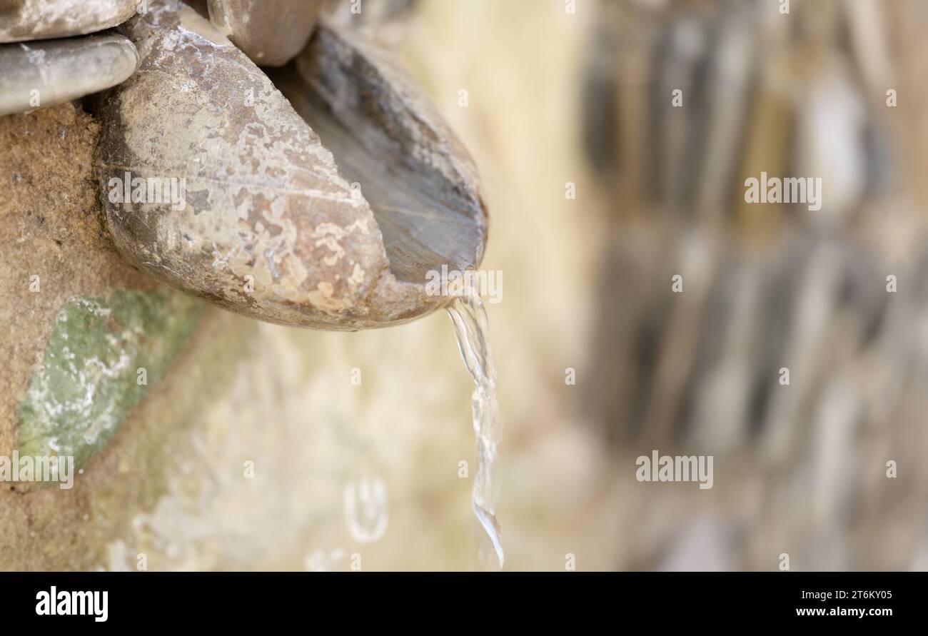 Jet of water flowing from stoneless mountain spring closeup Stock Photo ...