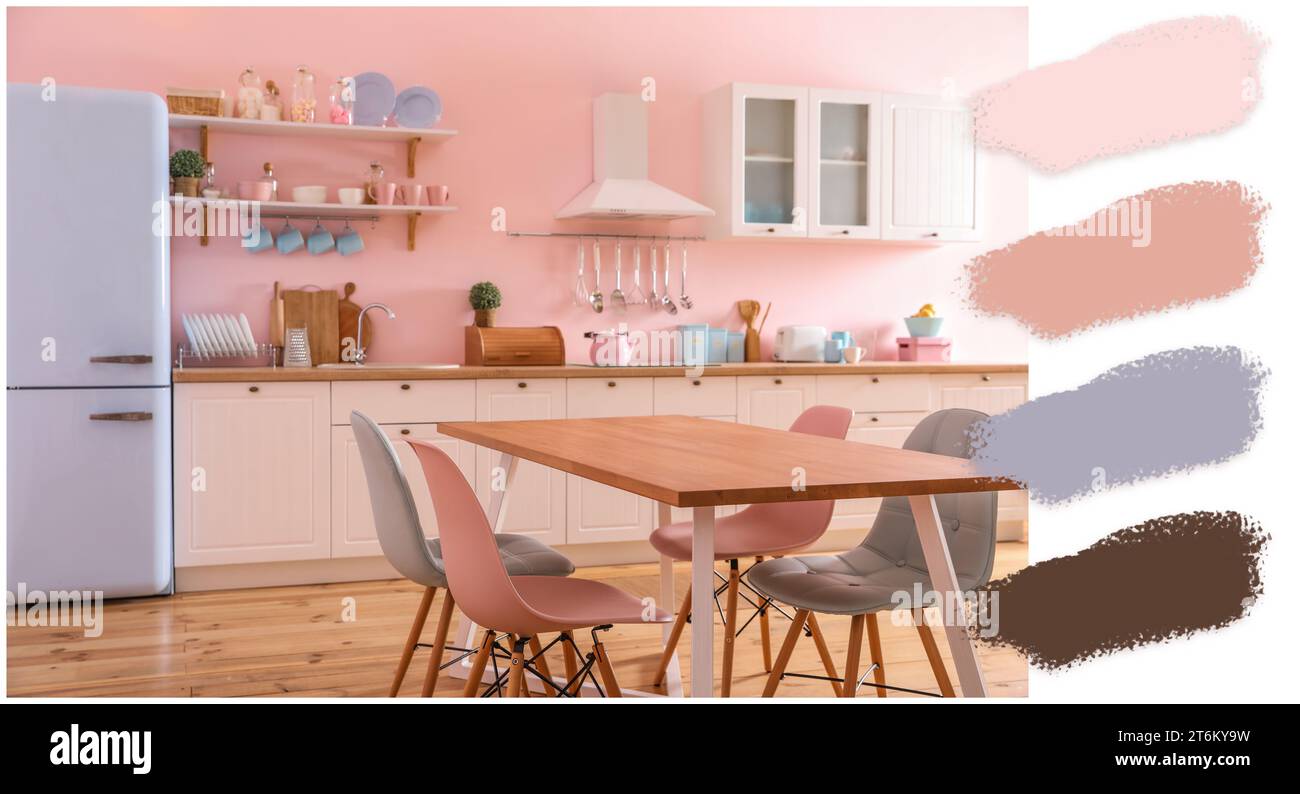 Spacious dining room with furniture. Color palette matching to this ...