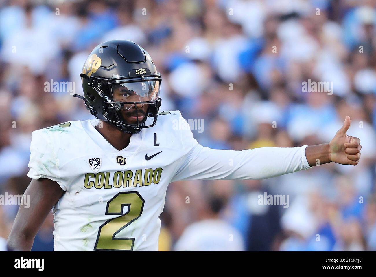 Colorado Buffaloes quarterback Shedeur Sanders (2) gives a thumbs up ...