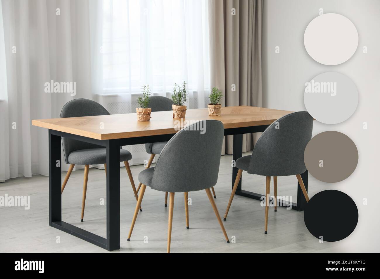 Stylish dining room with furniture. Color palette matching to this ...