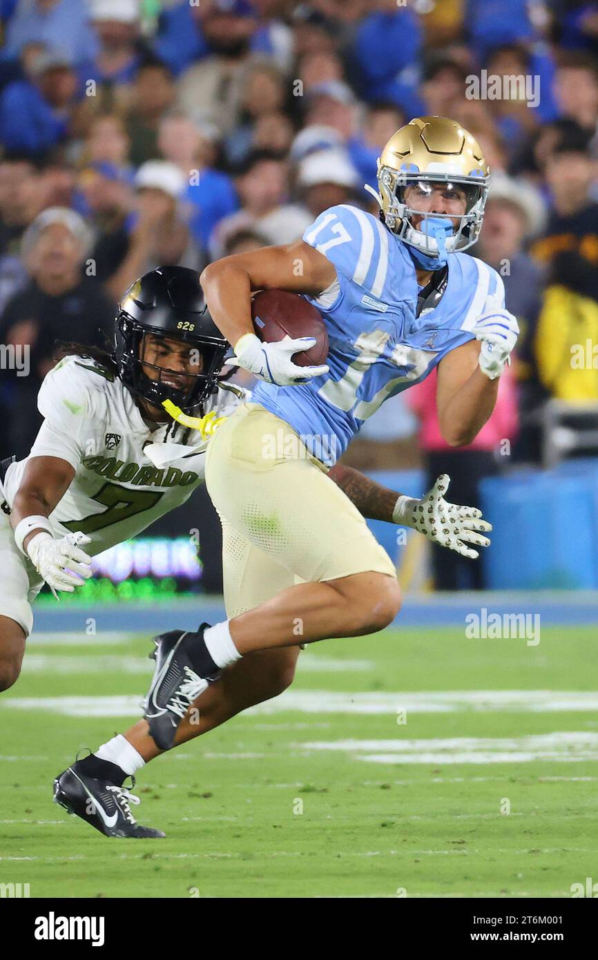 UCLA Bruins wide receiver Logan Loya (17) runs upfield with a reception ...