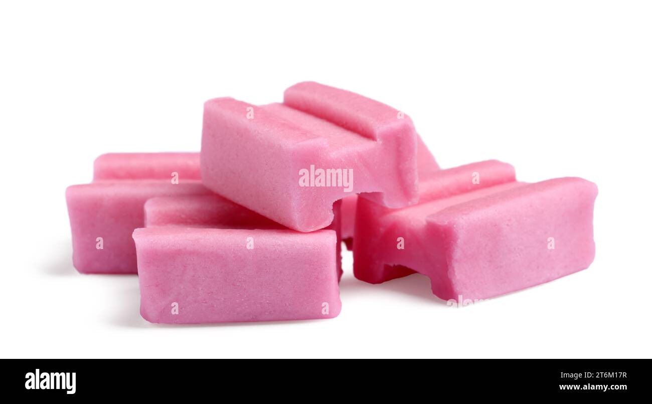 Tasty pink bubble gums isolated on white Stock Photo - Alamy
