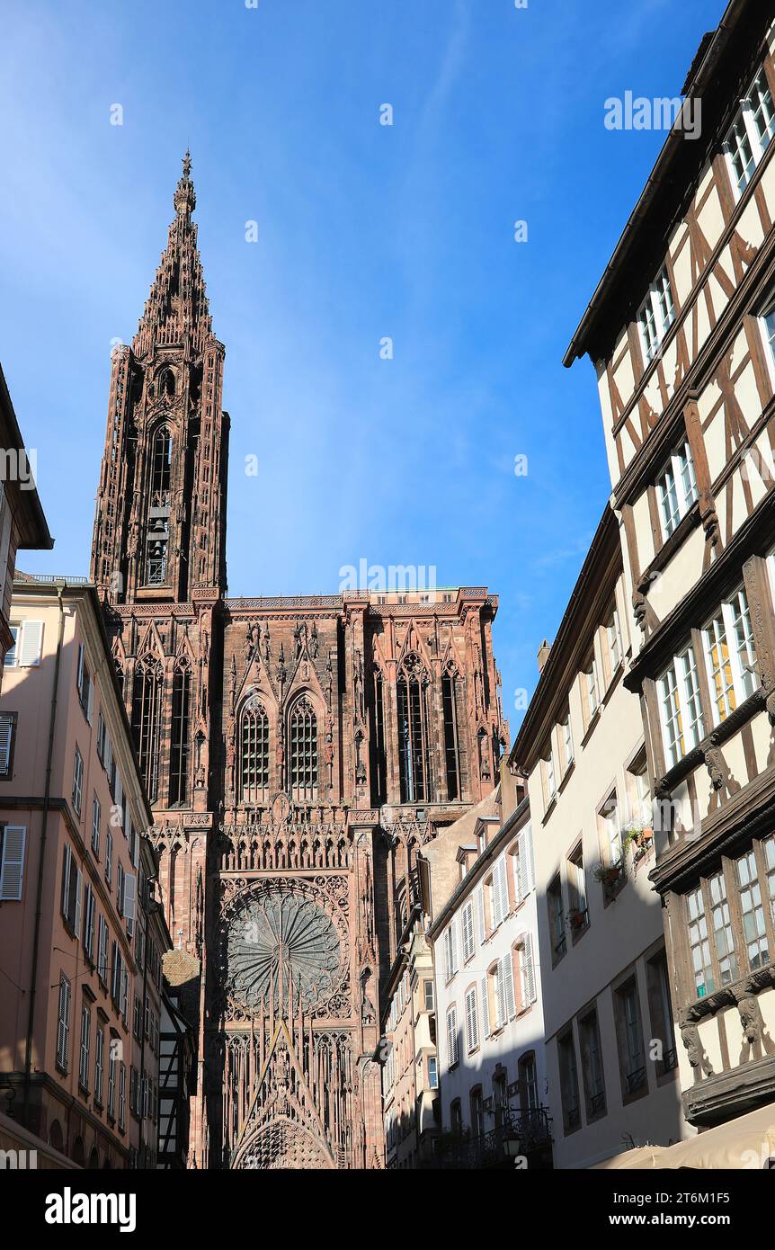 Ancient Strasbourg cathedral with the characteristic of only one bell ...