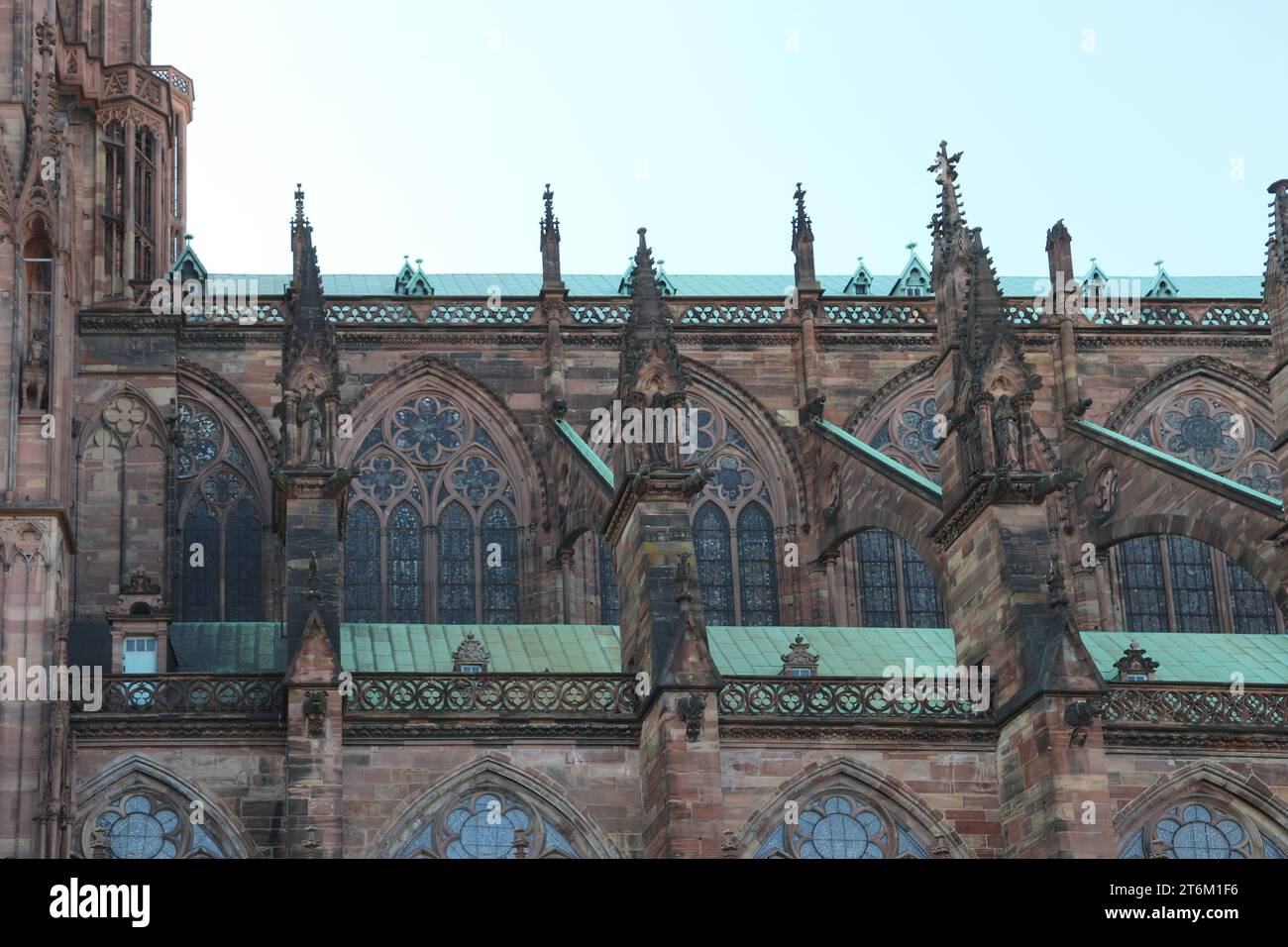 detail of the architectural flying buttresses on the roof of Strasbourg ...