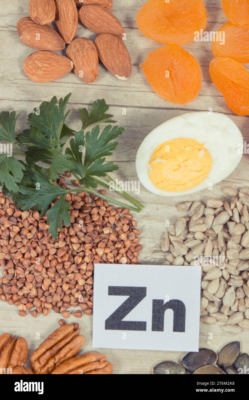 Healthy nutritious food and various ingredients as source natural zinc ...