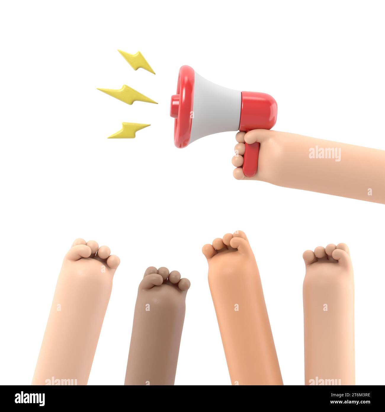 Cartoon hands of demonstrants and hand with Megaphone,protest concept ...
