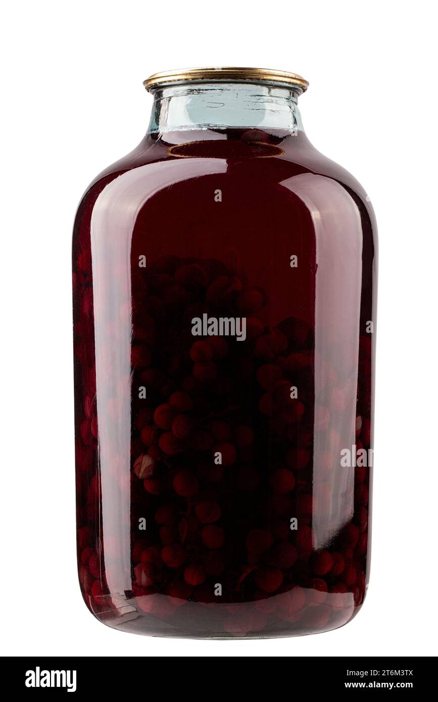 Grape compote from red grapes in a glass jar isolated on white ...