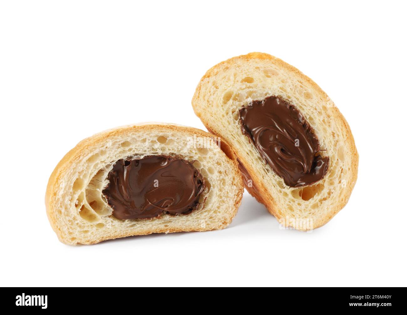 Delicious cut croissant with chocolate isolated on white Stock Photo ...