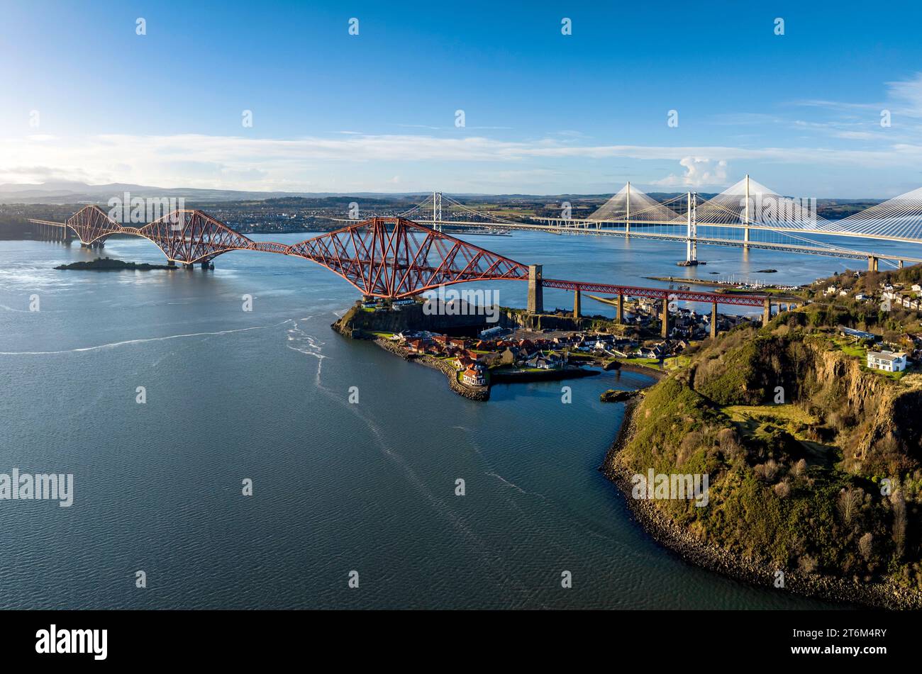 The Forth Bridges from North Queensferry, Fife, Scotland Stock Photo ...