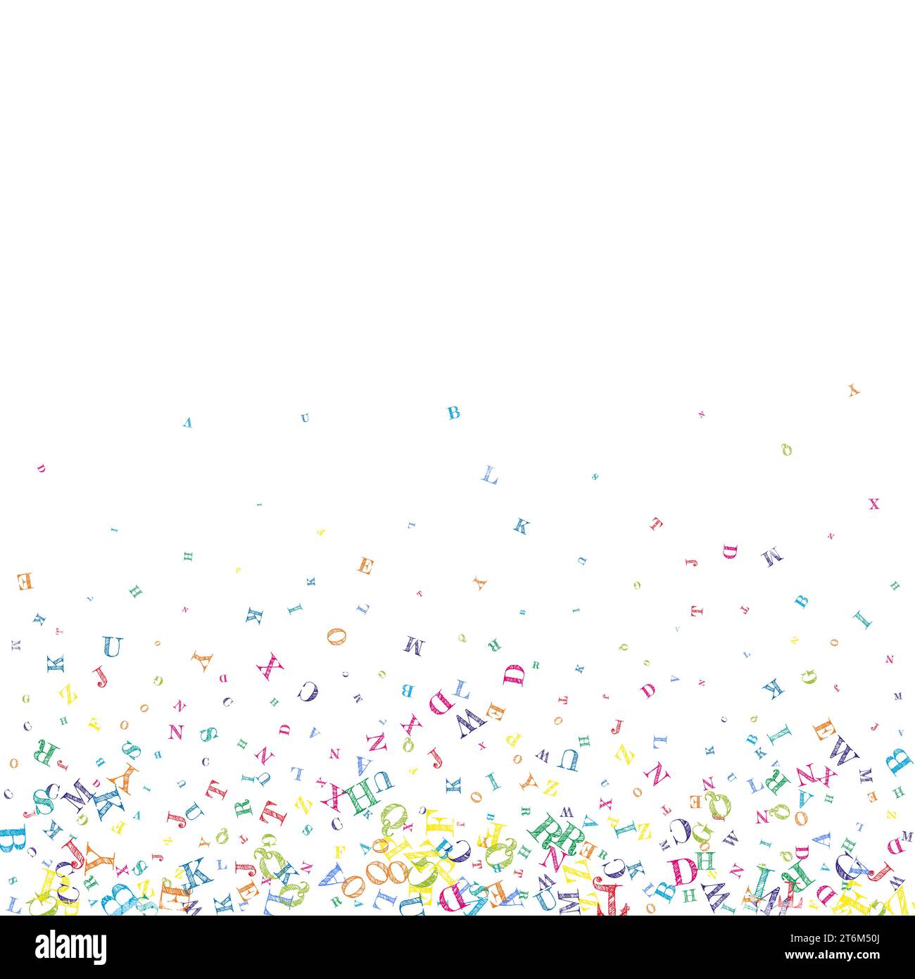 School notebook cover. Colorful childish floating letters of Latin ...