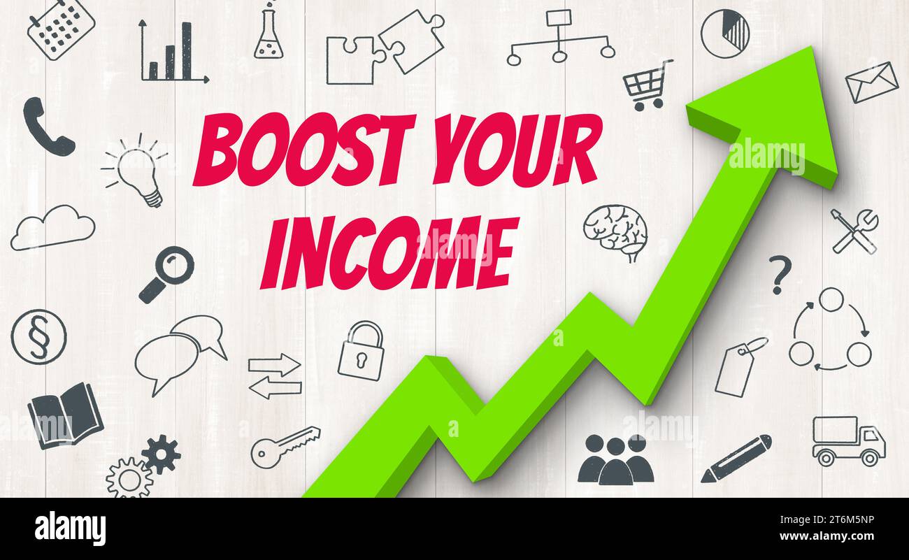 Ascending arrow with icons - Boost your income Stock Photo - Alamy