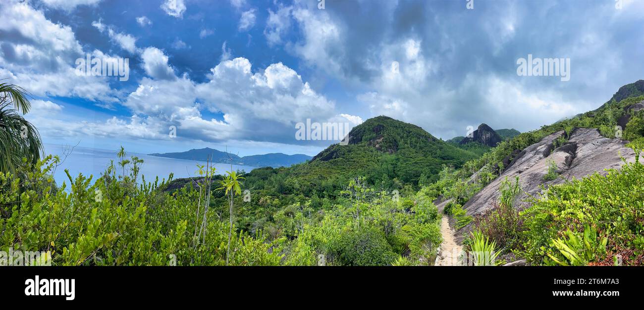Panoramic view of forest and huge granite mountain at the anse major ...
