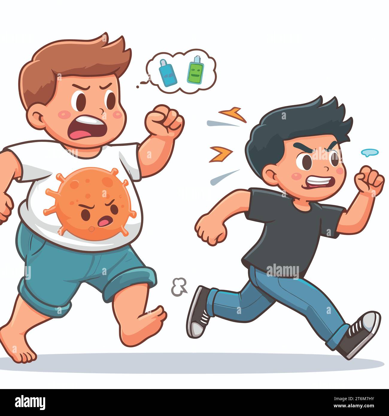 Boy running chased by germs, bacteria, fat cells Stock Vector Image ...