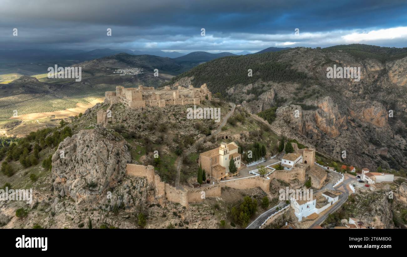 Aerial view of the municipality of Moclín in the province of Granada ...